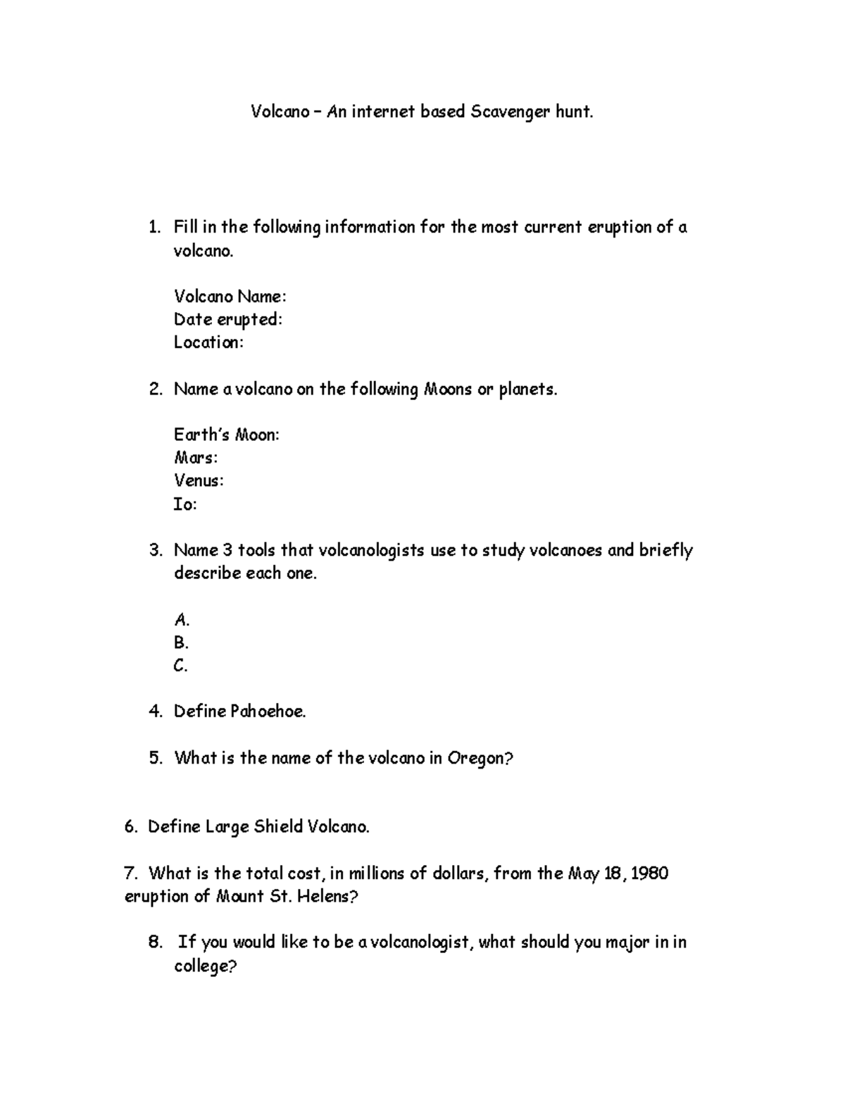 Volcano scavengerhunt - Volcano – An internet based Scavenger hunt ...
