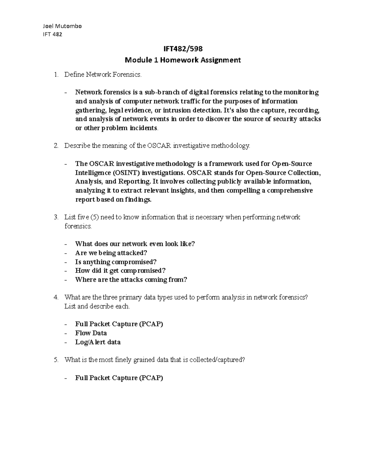 IFT482-589 Module 1 Homework - Joel Mutombo IFT 482 IFT482/ Module 1 ...