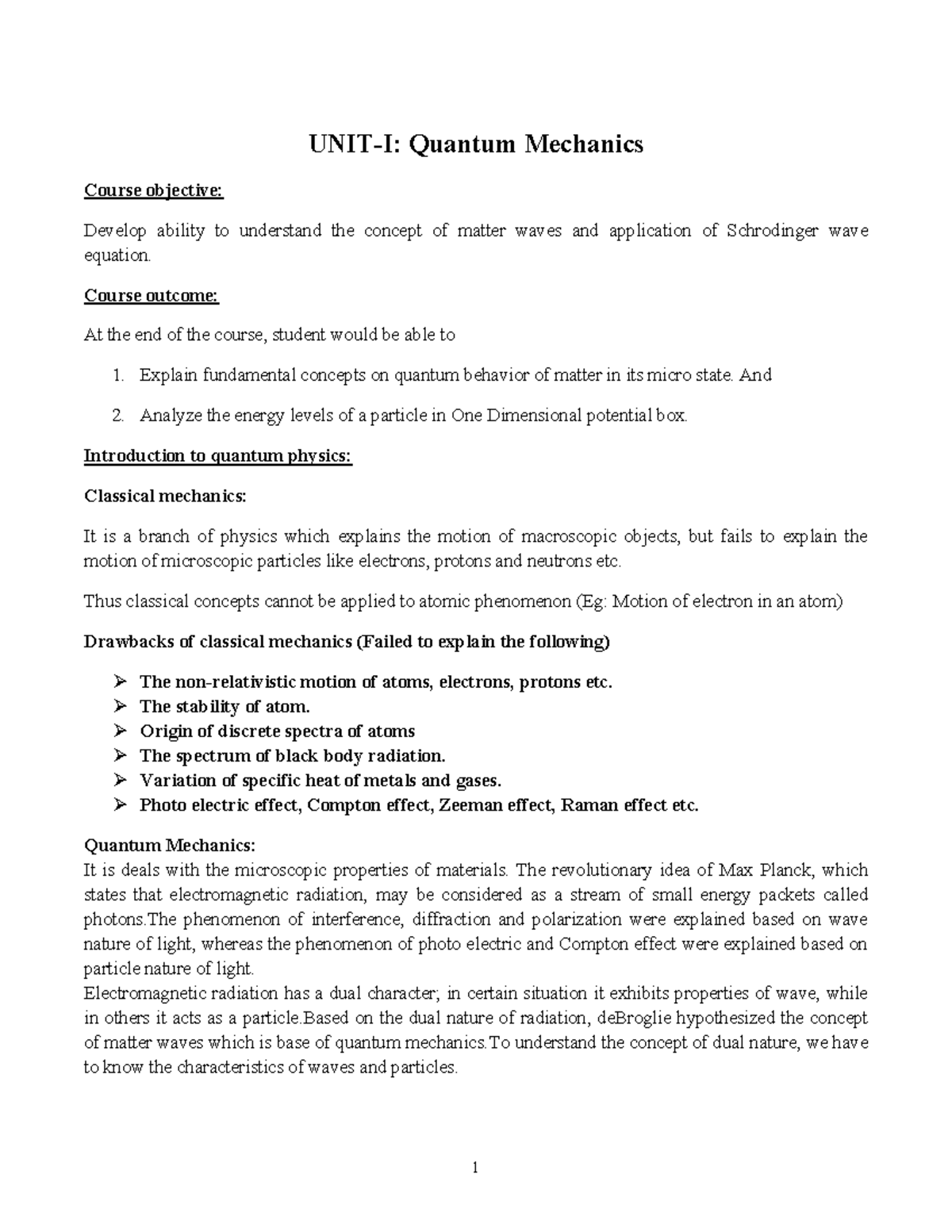 Unit I - Accurate notes compressed version of new nice concepts - UNIT ...