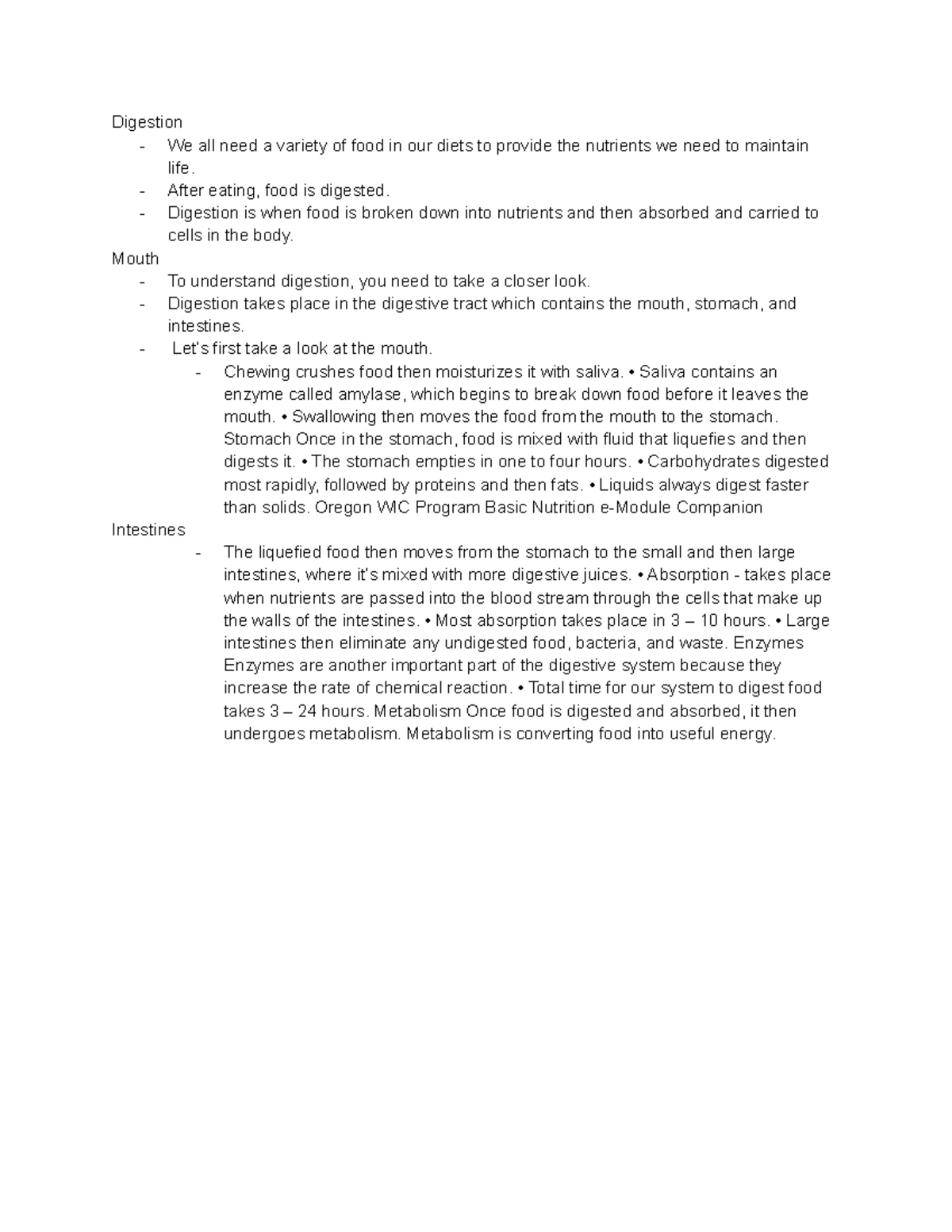 Nutrition - notes - Digestion - We all need a variety of food in our ...