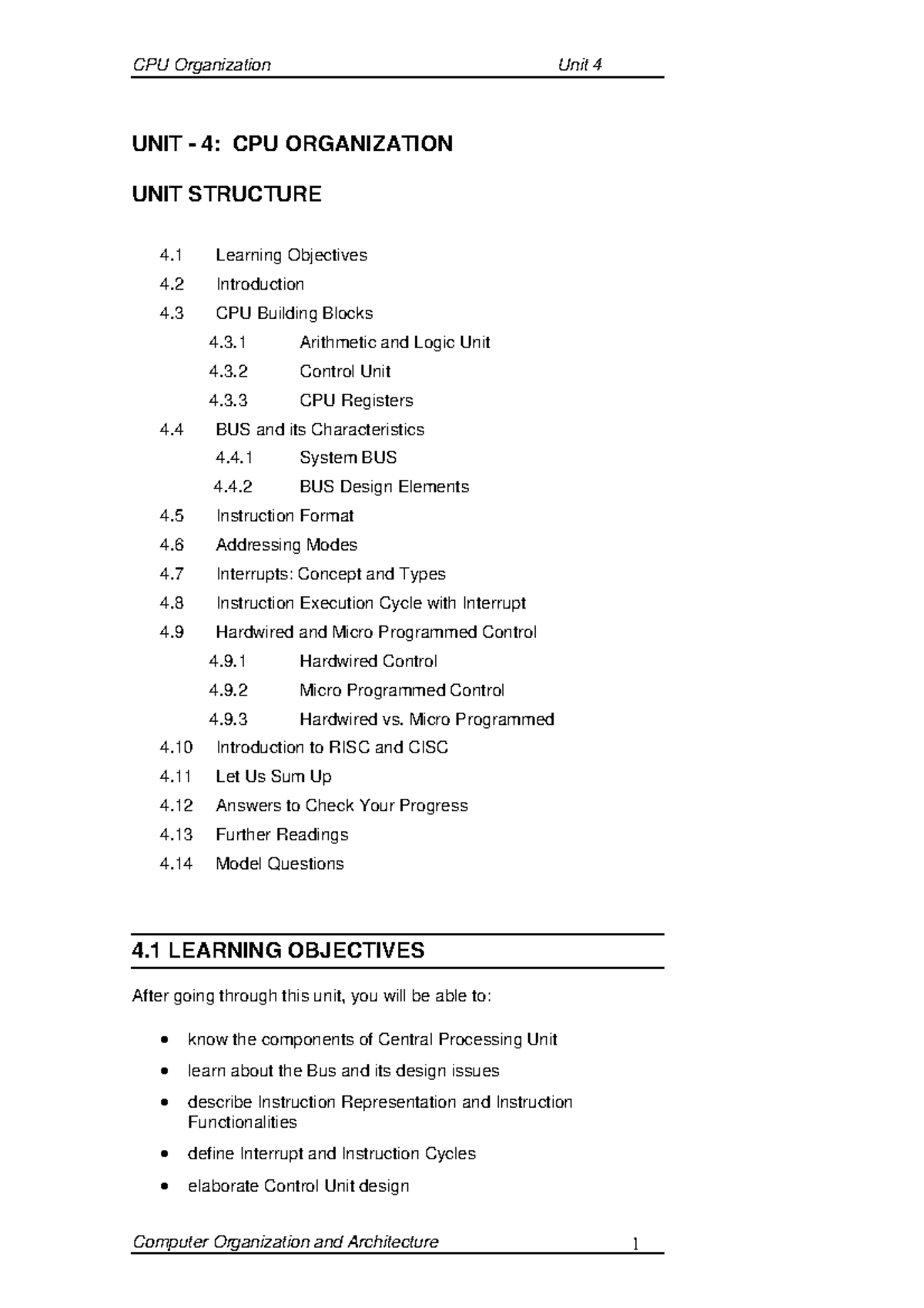 Session 1-CPU Organization - UNIT - 4: CPU ORGANIZATION UNIT STRUCTURE ...