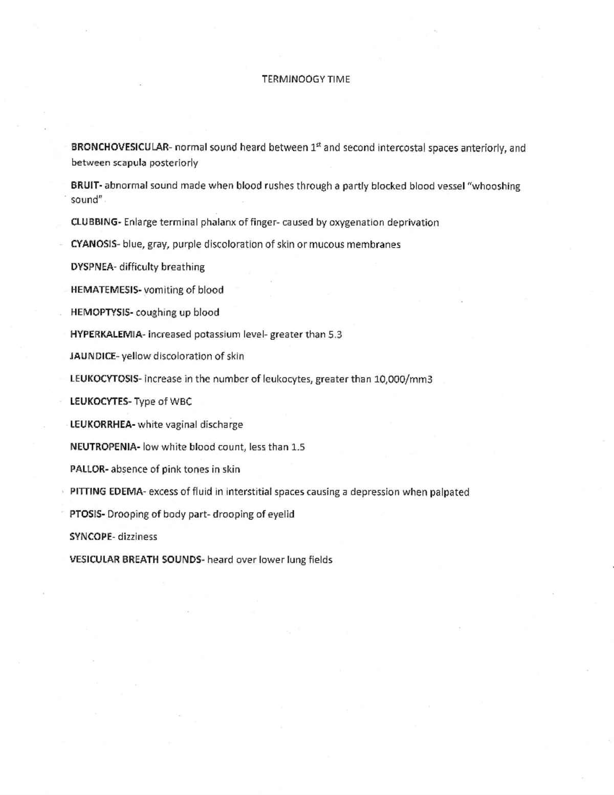 Terminology Time (Answer key) - NUR101 - SUNY Orange - Studocu