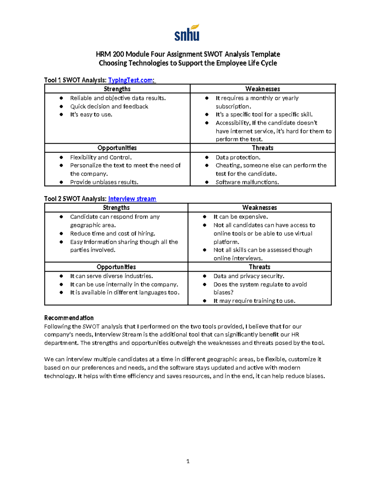 SWOT Analysis: Choosing Technologies to Support the Employee Life Cycle ...