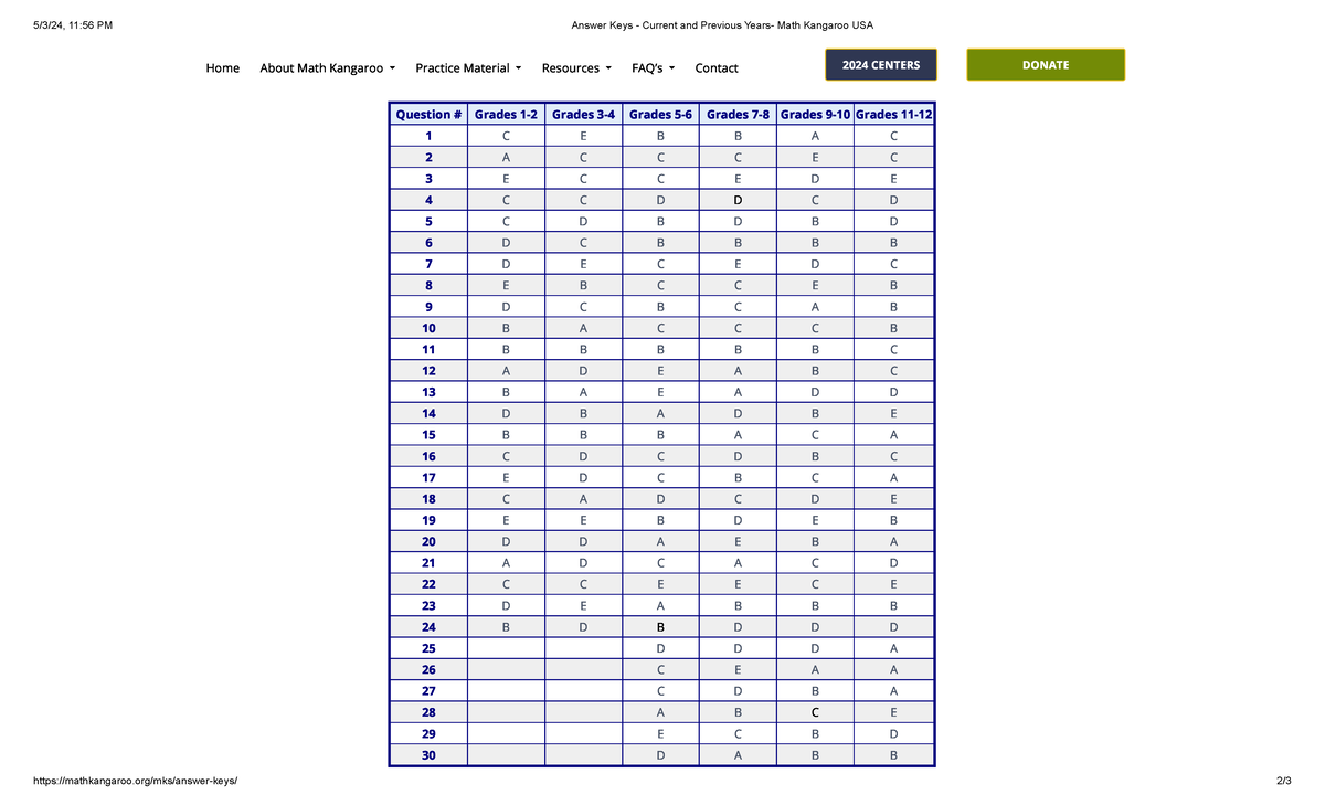 2024 Answers - 2024 Answer Key Question # Grades 1-2 Grades 3-4 Grades ...