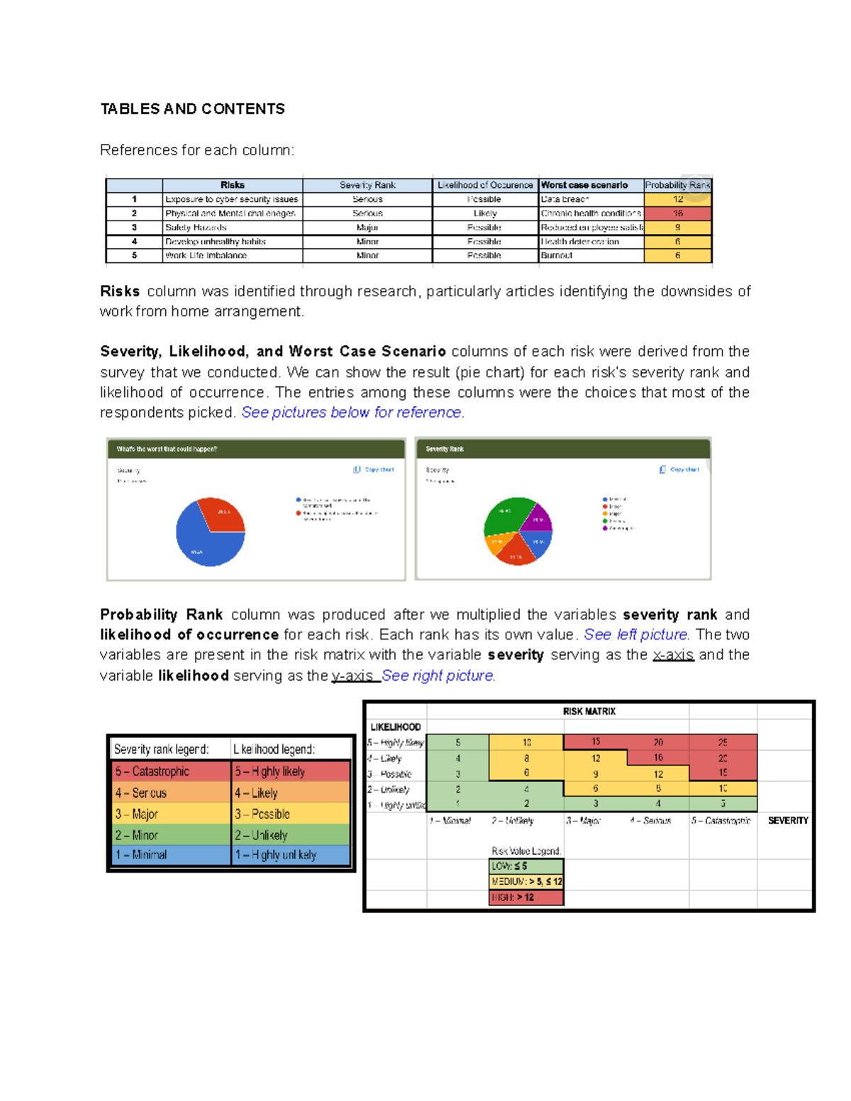 Probability Matrix - TABLES AND CONTENTS References for each column ...