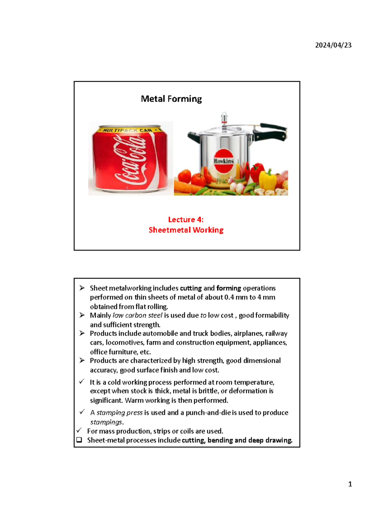 Lecture Unit 4 Sheetmetal Working 123427 - Metal Forming Lecture 4 ...