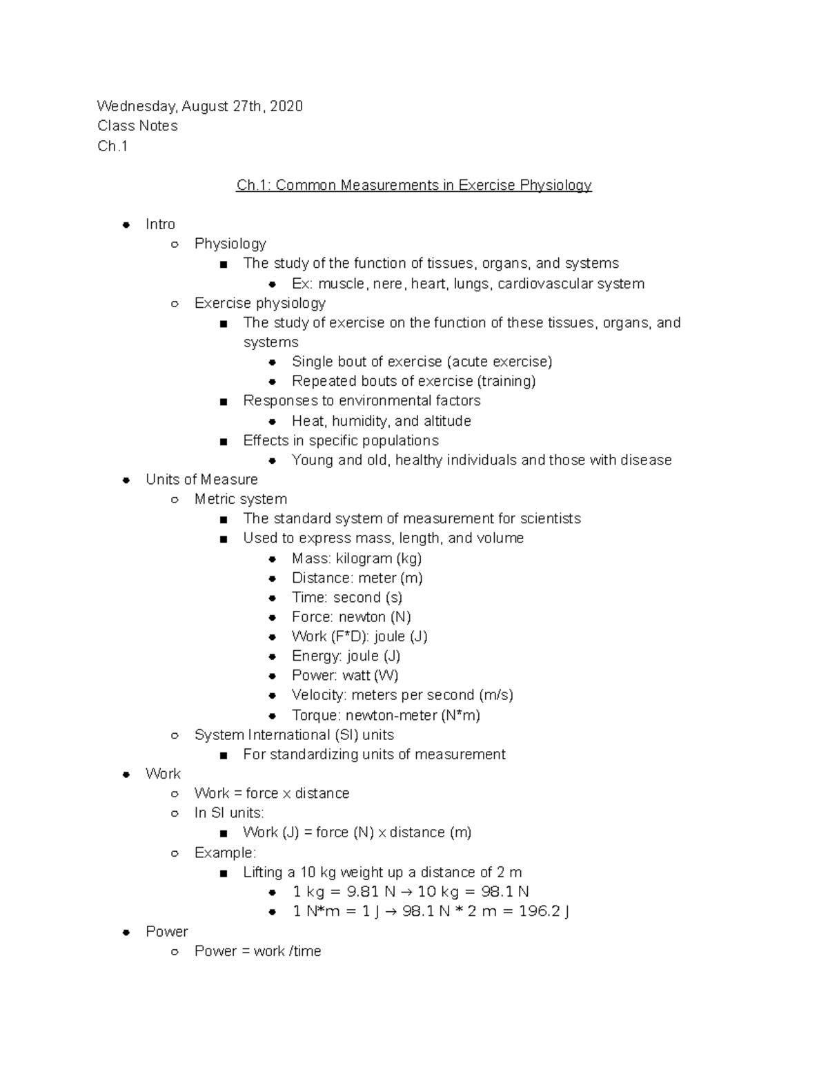 Common Measurements in Exercise Physiology - Studocu