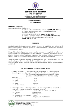 scalar and vector quanitites - Scalar and Vector Quantities Lesson 2 ...