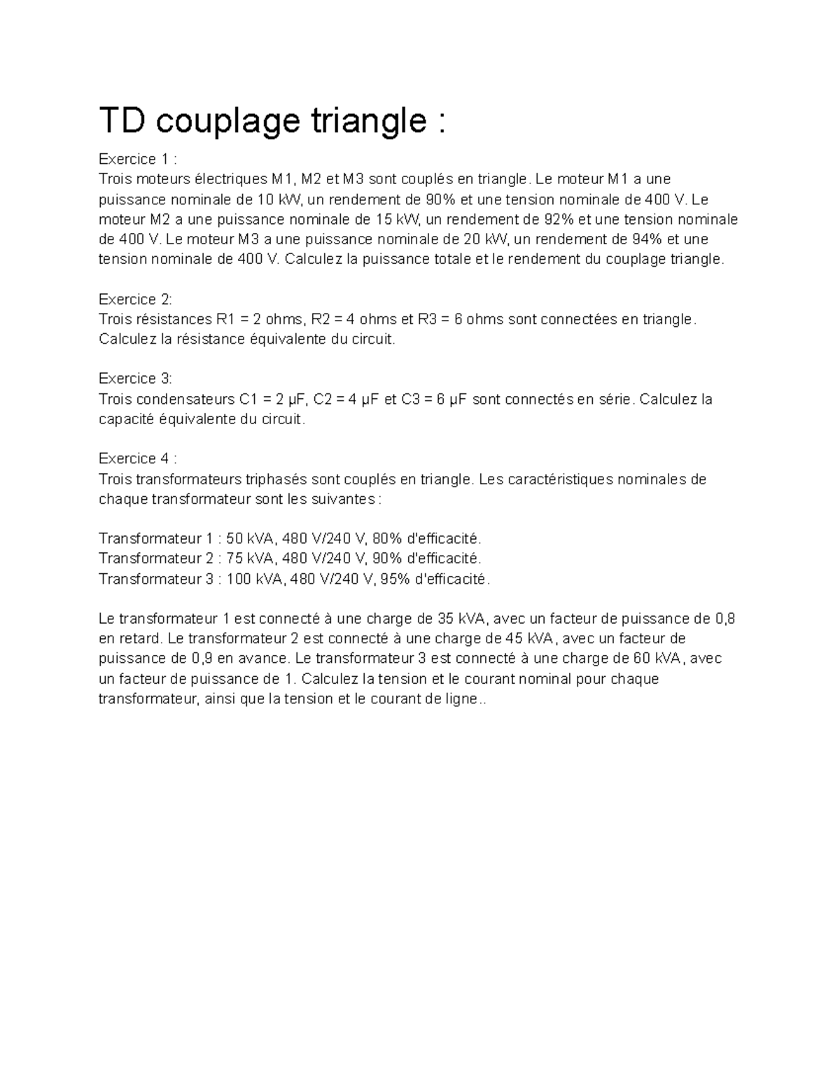TD avec correction couplage triangle - TD couplage triangle : Exercice ...