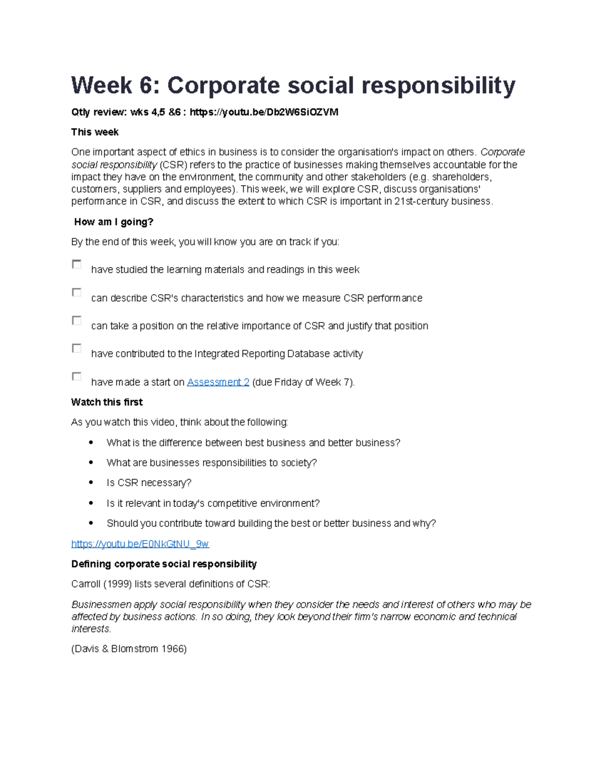 Week 6 Corporate social responsibility - Corporate social ...