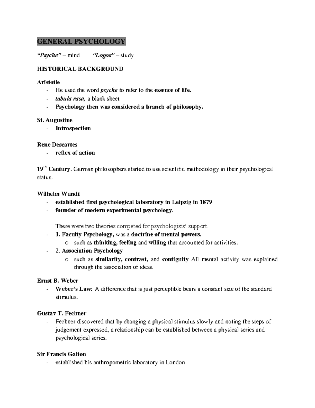 Genpsych reviewer - GENERAL PSYCHOLOGY “Psyche” – mind “Logos” – study ...