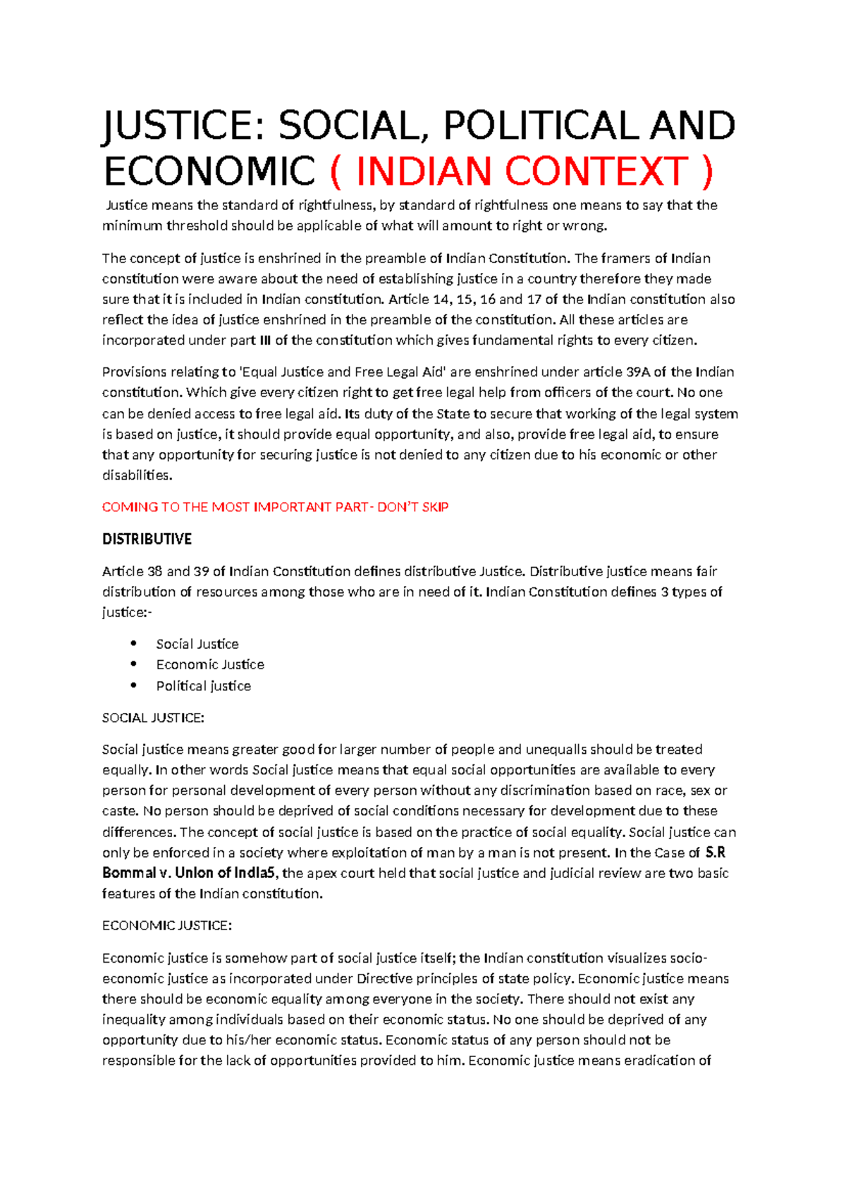 Justice - Summary VAC constitutional values and fundamental duties ...