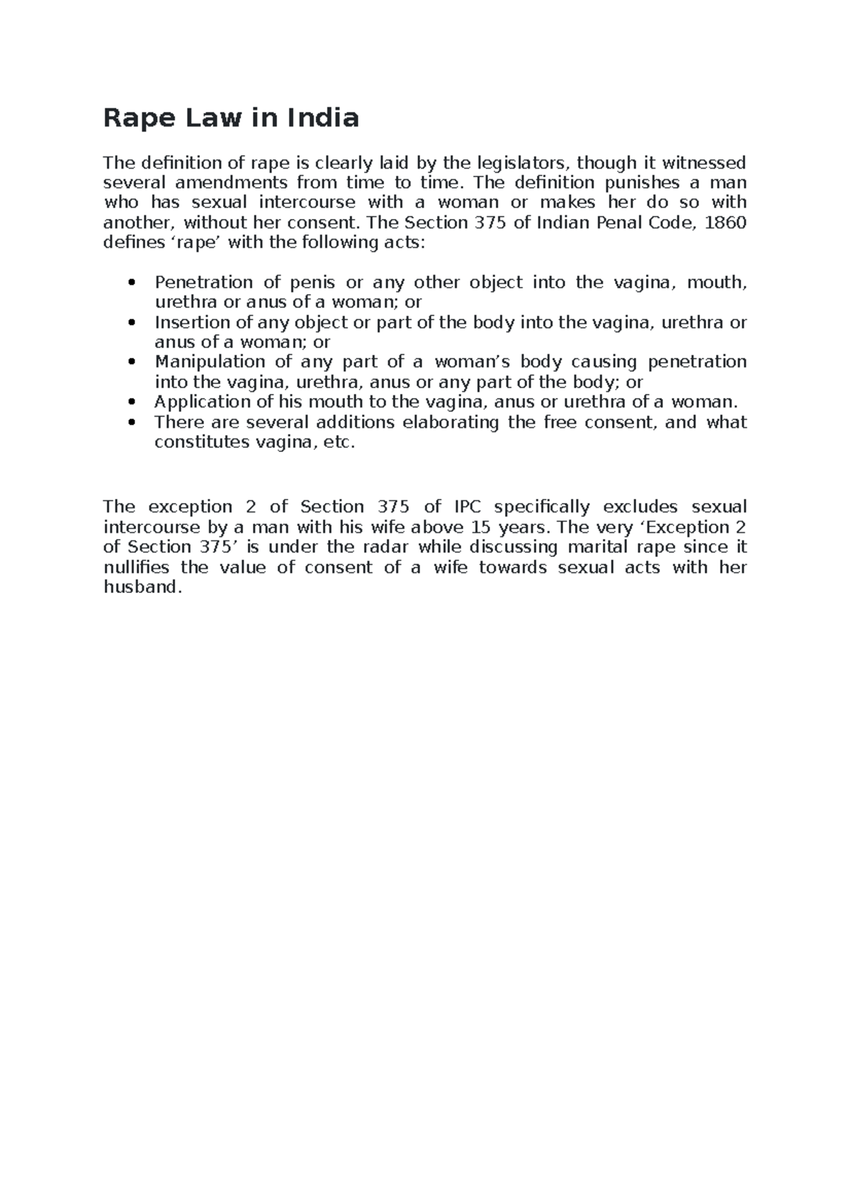 Doc stu7 - Family Law - Rape Law in India The definition of rape is ...