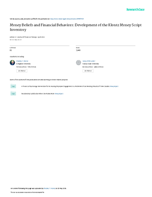 Money scripts - iiii - 23 Money Scripts Derek Lawson, Bradley T. Klontz ...