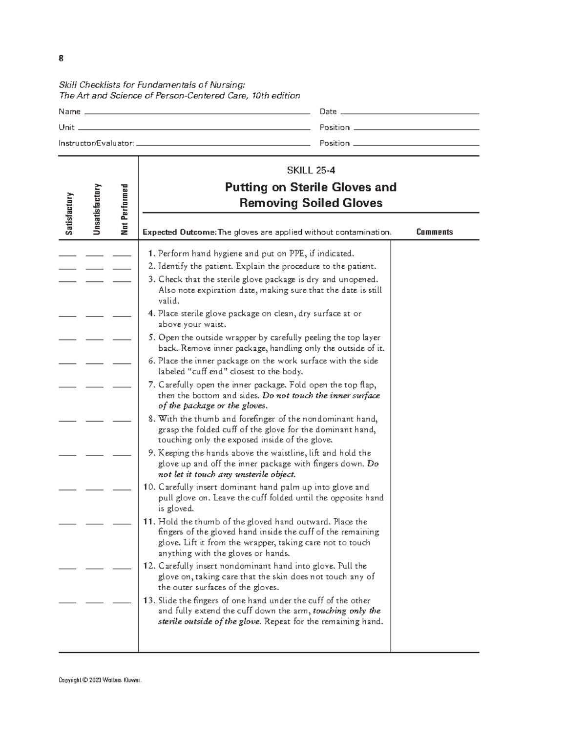 Skill 25-4 - 8 Skill Checklists for Fundamentals of Nursing: The Art ...