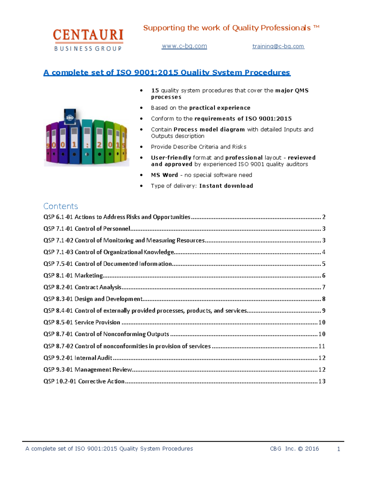 Complete set of ISO 9001 procedures - c-bg training@c-bg A complete set ...