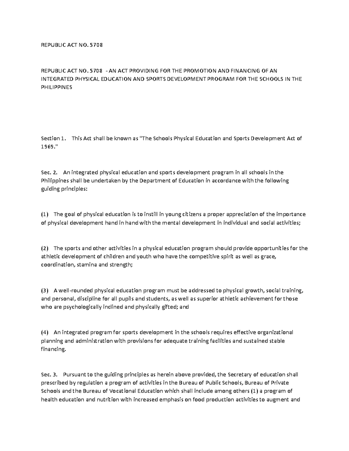 412606598 Legal Basis of Physical Education - REPUBLIC ACT NO. 5708 ...