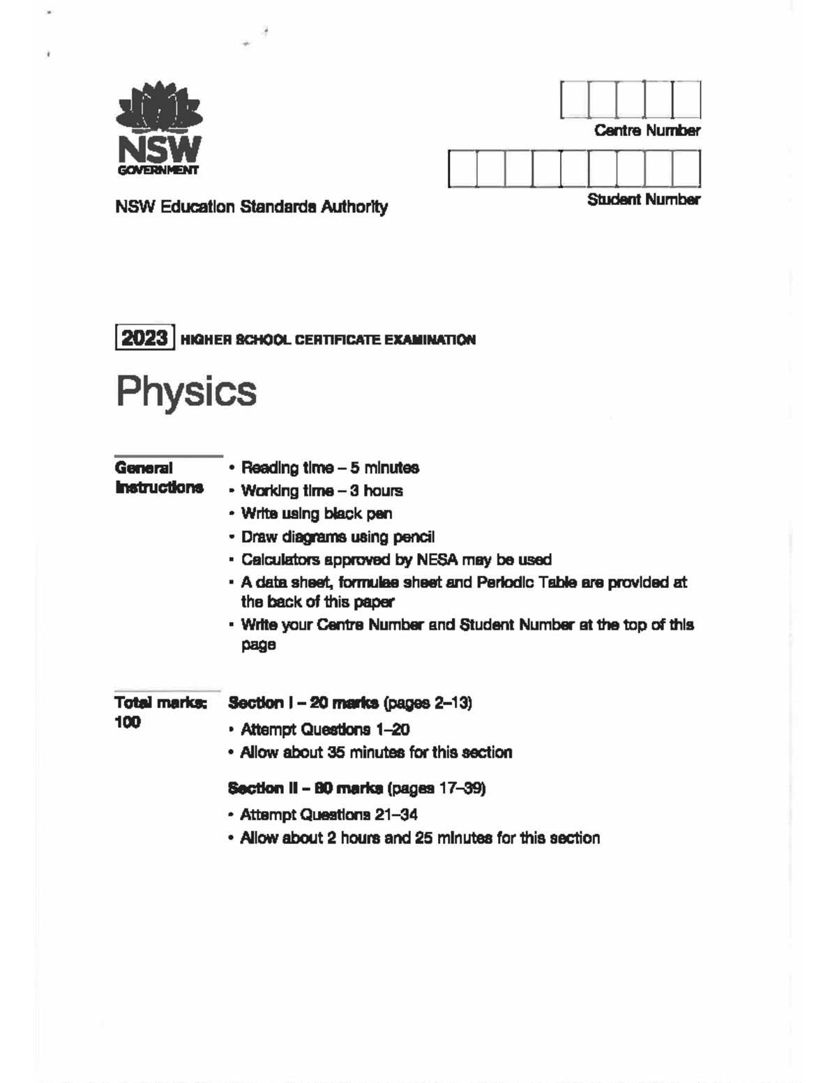 2023-hsc-Physics - Physics Trial - Studocu