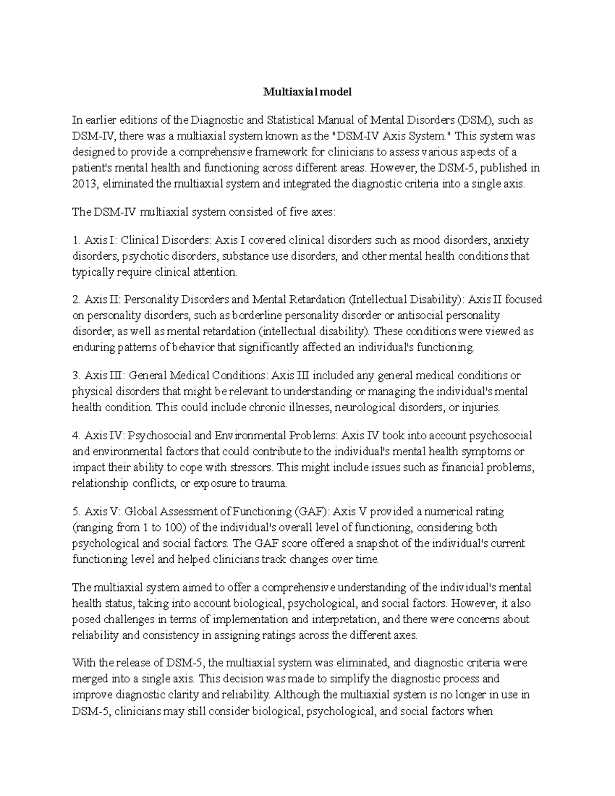 Multiaxial model and Differential Diagnosis - Multiaxial model In ...