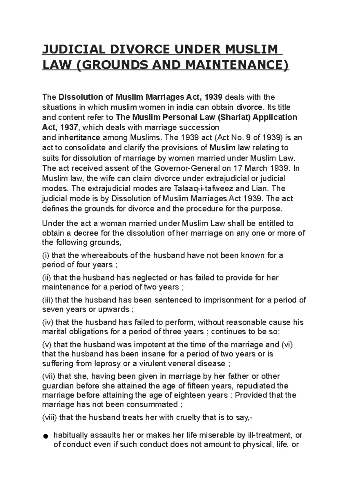 Judicial Divorce Under Muslim LAW yoo - JUDICIAL DIVORCE UNDER MUSLIM LAW (GROUNDS AND ...