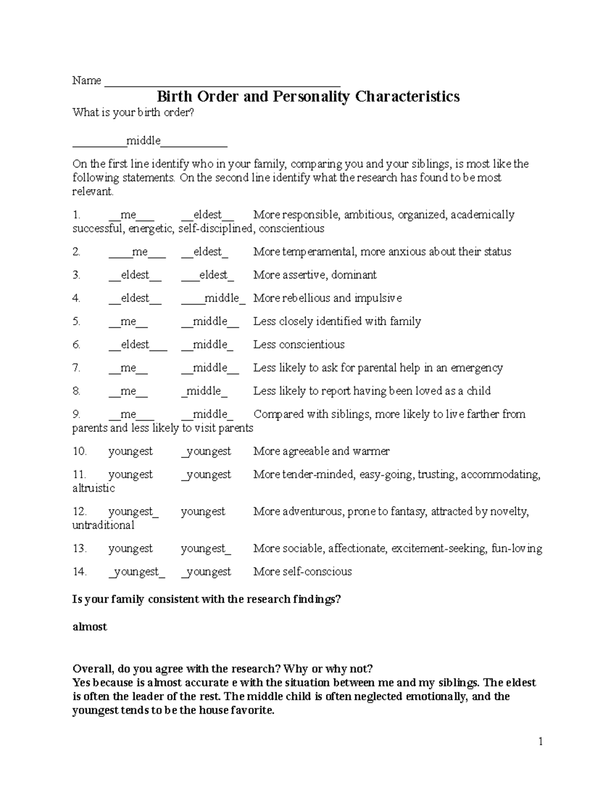 PSY 200 Ch 13 Personality Questions-1-1 - Name ...