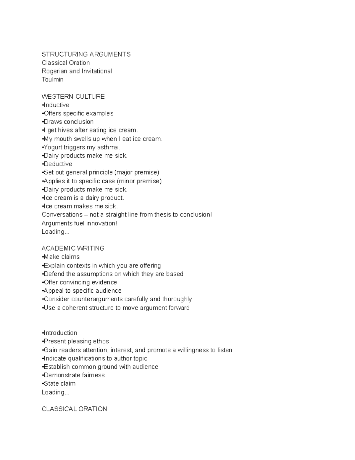Structuring Arguments Chapter 7 Notes Structuring Arguments Classical 1678