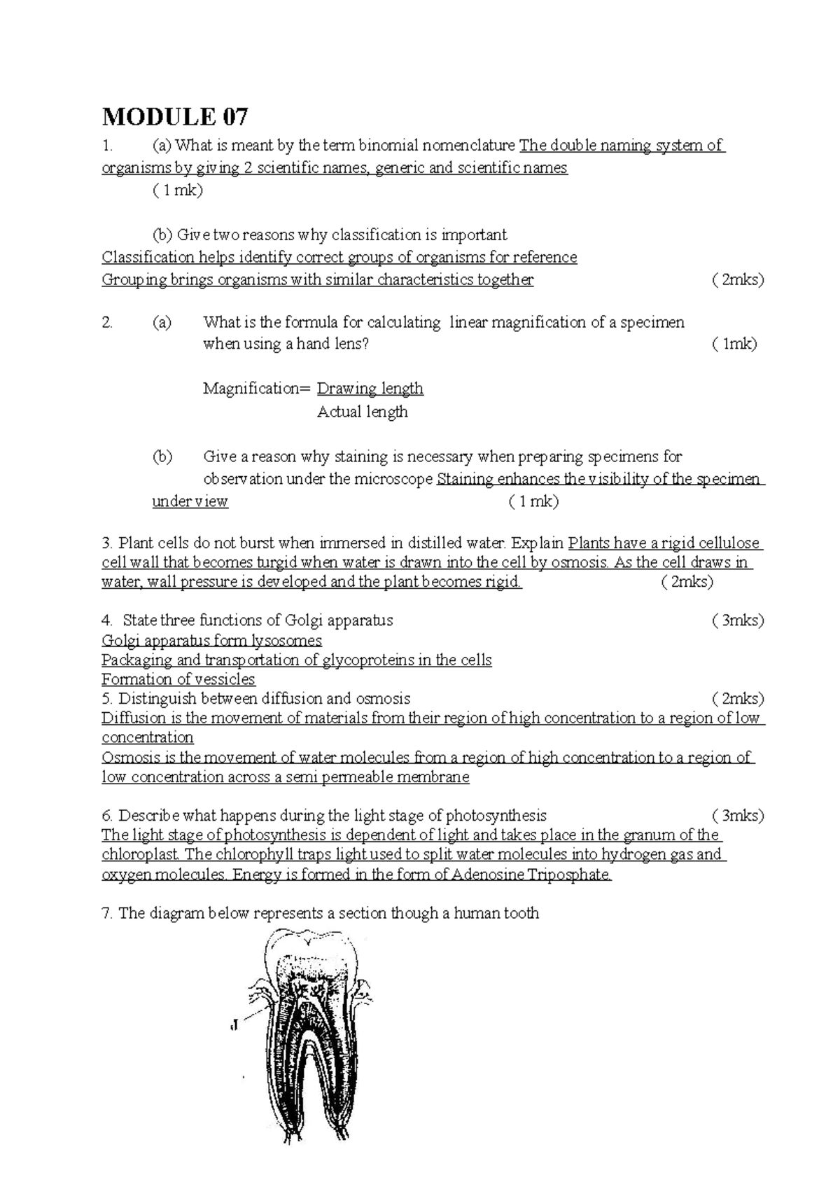 Module 07 - bio note - MODULE 07 (a) What is meant by the term binomial nomenclature The double ...