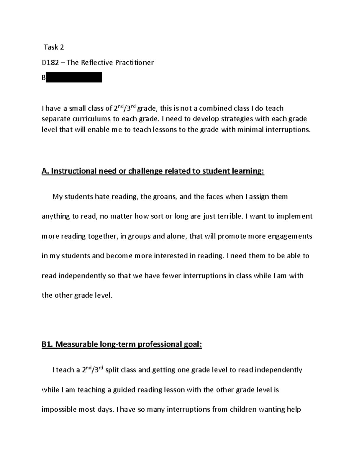 D182 - Task 2 - Professional Growth Plan - Task 2 D182 – The Reflective ...