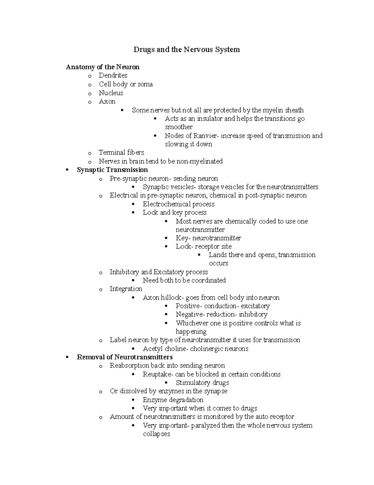 Drugs and the Nervous System Lecture Notes - Drugs and the Nervous ...