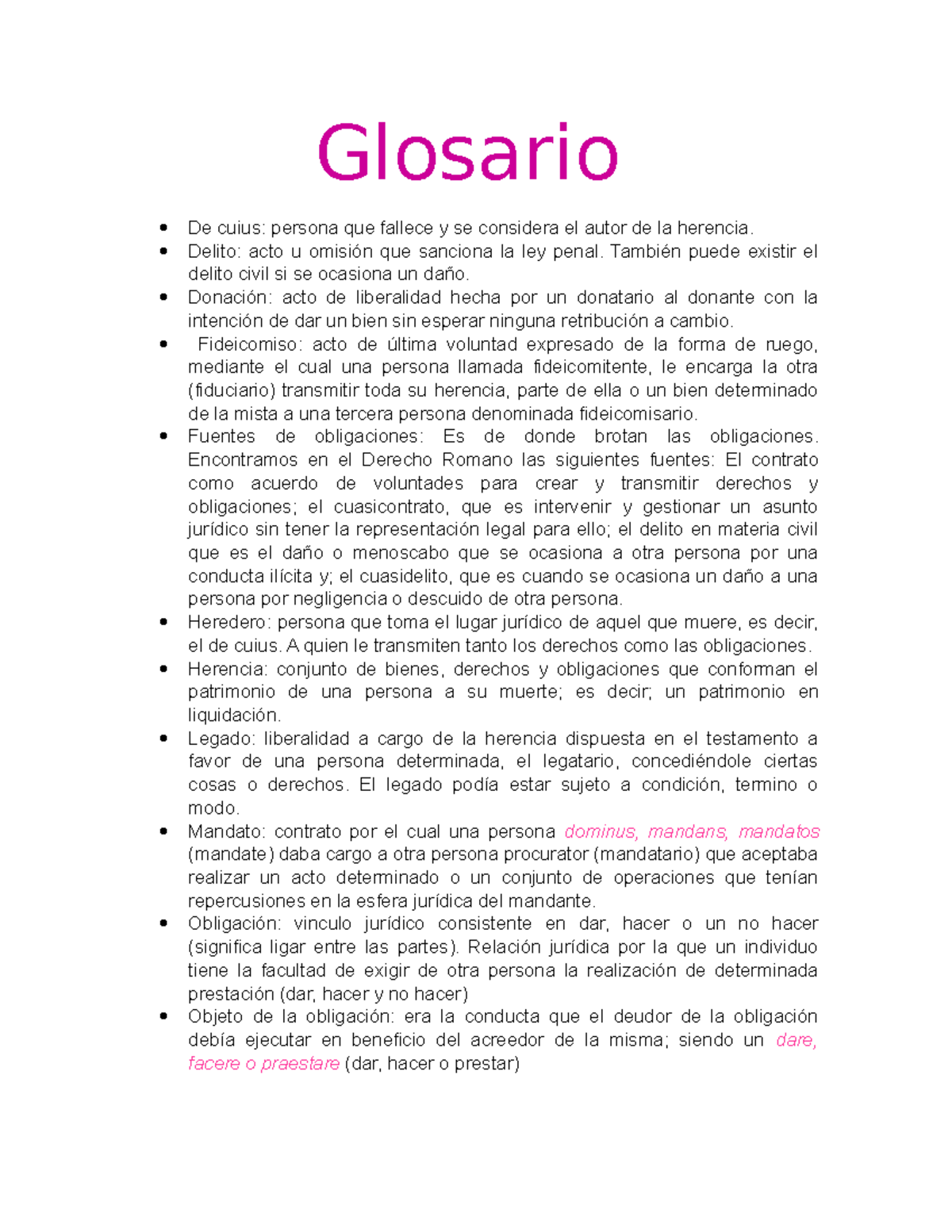 Derecho romano Glosario - Glosario De cuius: persona que fallece y se ...