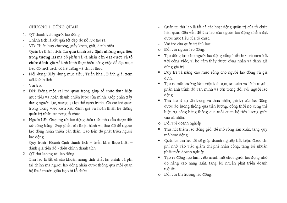 Ôn-tập - mkmlk - CHƯƠNG 1. TỔNG QUAN QT thành tích người lao động Thành ...
