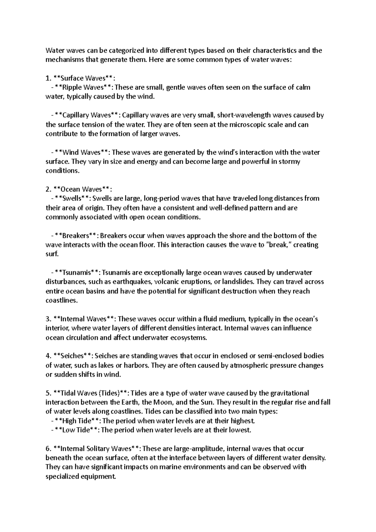 Wave types - Water waves can be categorized into different types based ...