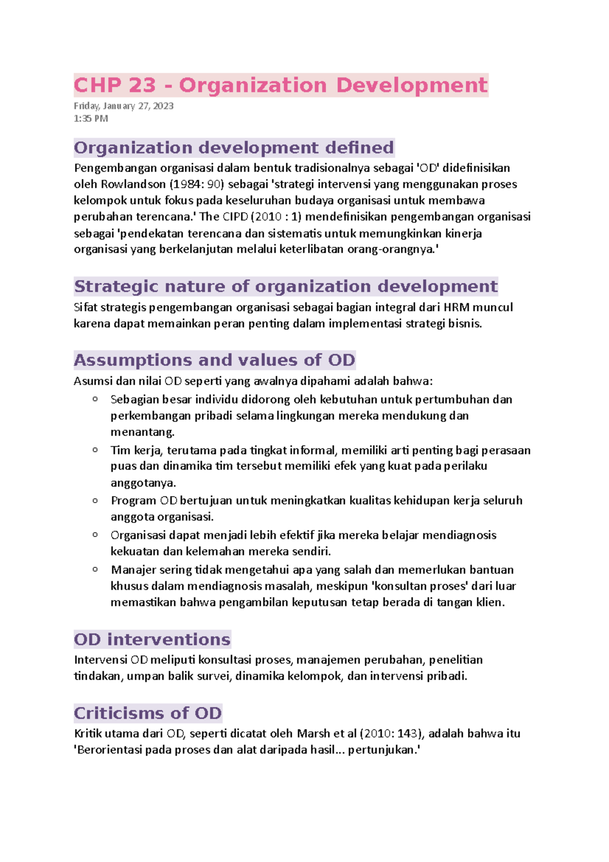 CHP 23 - Organization Development - CHP 23 - Organization Development Friday, January 27, 2023 1 ...