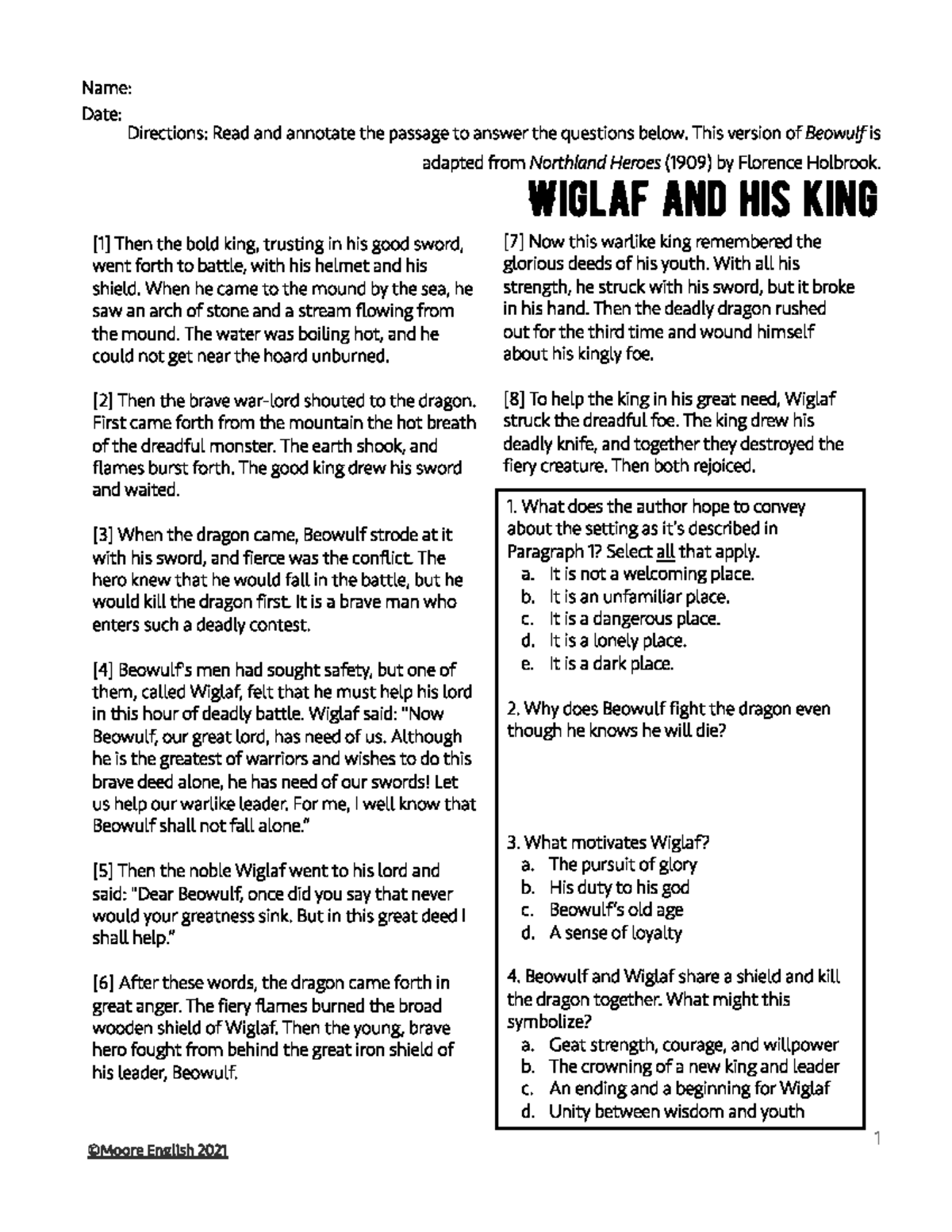 Beowolf Fights The Dragon - Studocu