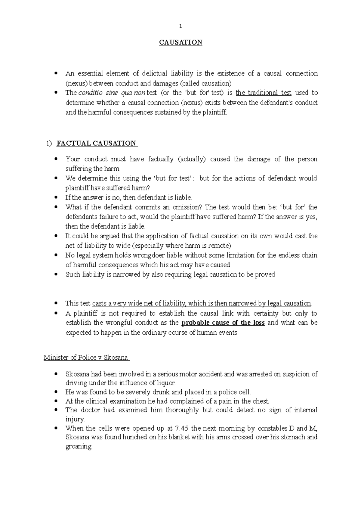 Causation - Law of Delict Notes for students an overview to assist ...