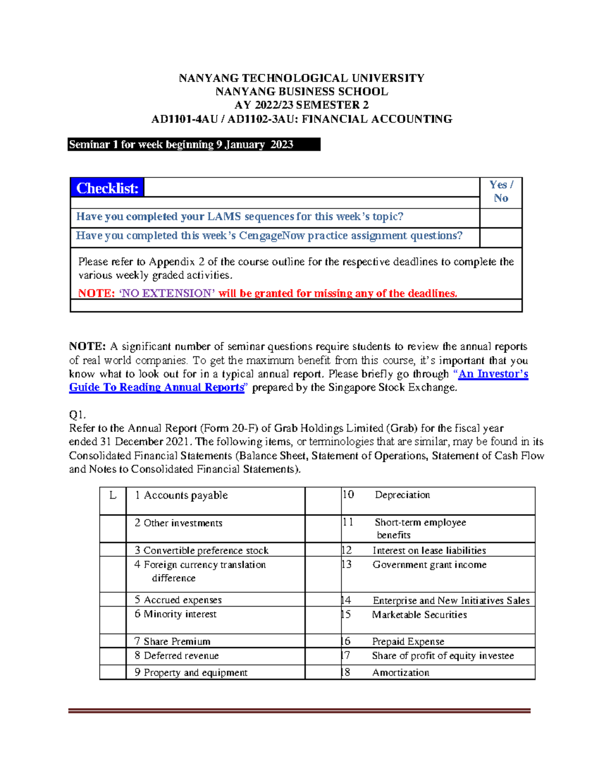 Sem 1 - hihi - NANYANG TECHNOLOGICAL UNIVERSITY NANYANG BUSINESS SCHOOL ...