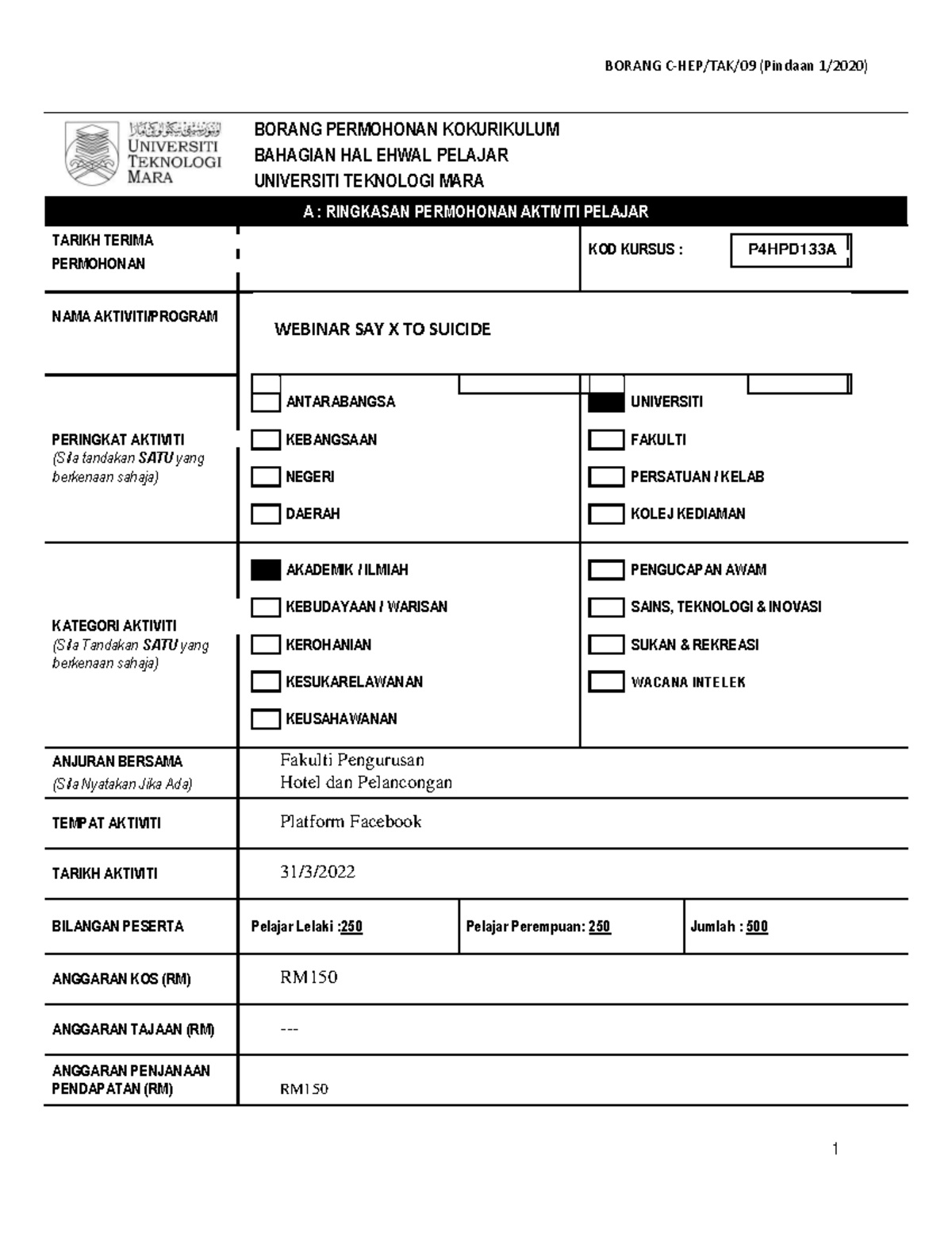 Borang-C Kokurikulum 2021 - BORANG PERMOHONAN KOKURIKULUM BAHAGIAN HAL EHWAL PELAJAR UNIVERSITI ...