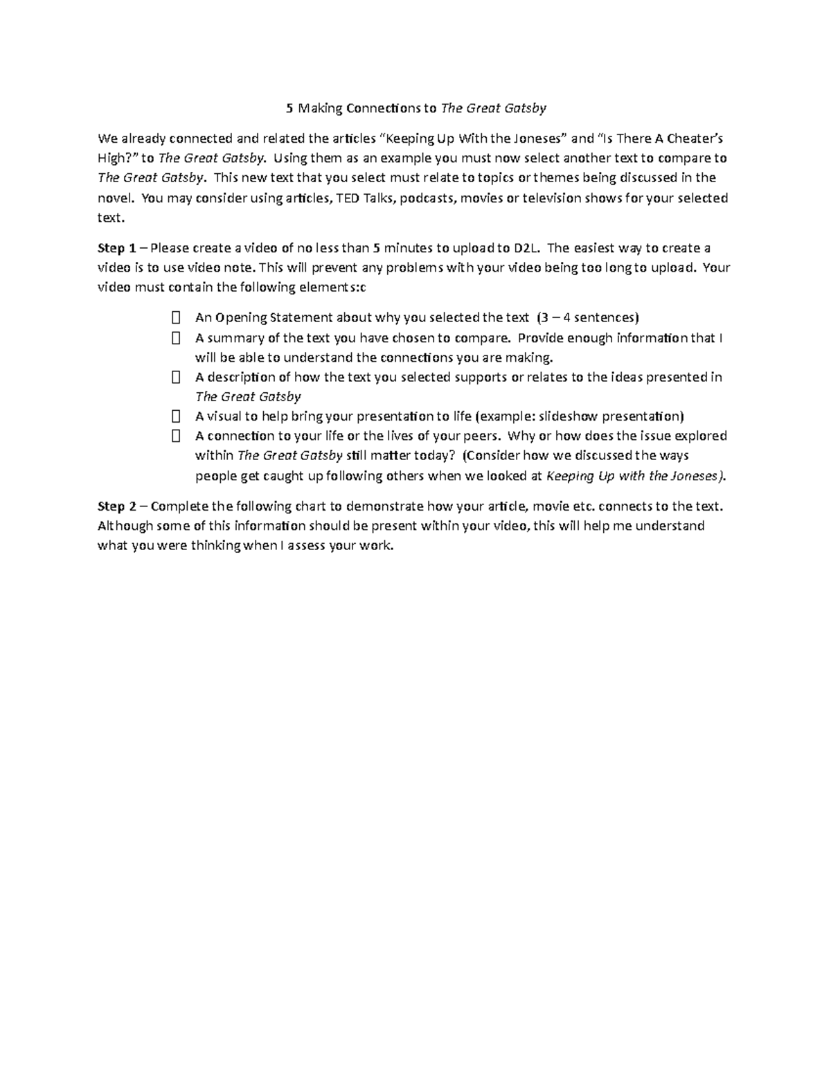 Copy of 10. Making Connections to The Great Gatsby - 5 Making ...