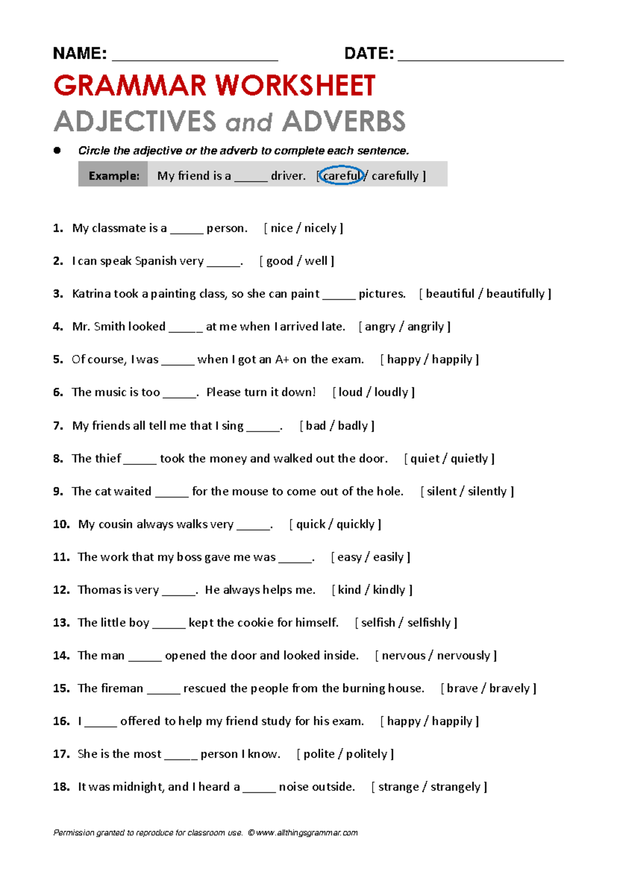 Atg worksheet adjectives adverbs - NAME: ________________________ DATE ...