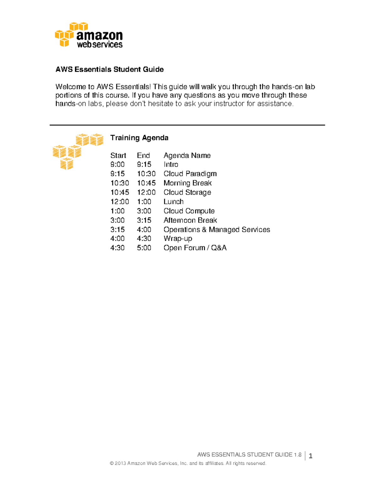 AWS Essentials Student Guide - AWS ESSENTIALS STUDENT GUIDE 1 1 © 2013 ...