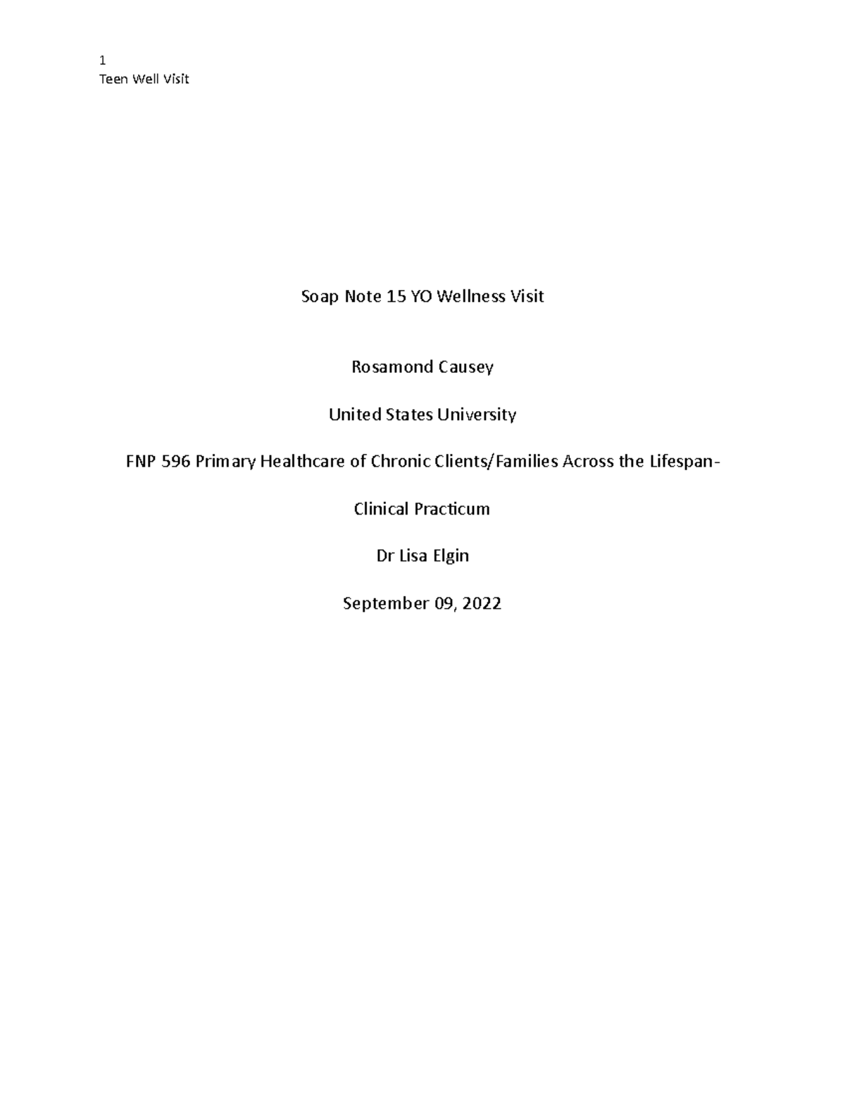 Soap Note-15YO Wellness - Soap Note 15 YO Wellness Visit Rosamond ...