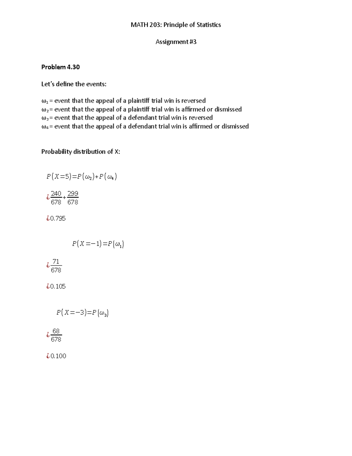 MATH 203: Principle of Statistics_Assignment #4 - Let’s define the ...