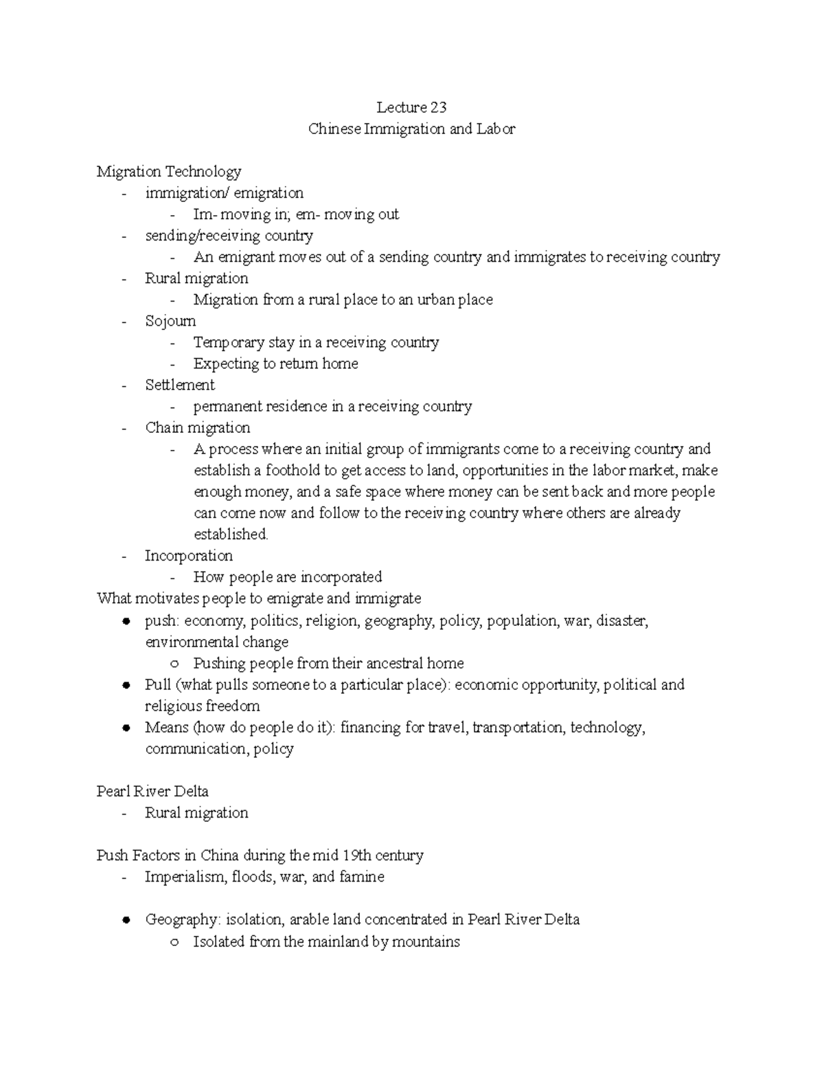 ESPM 50 Lecture 23 - Lecture 23 Chinese Immigration and Labor Migration Technology immigration ...