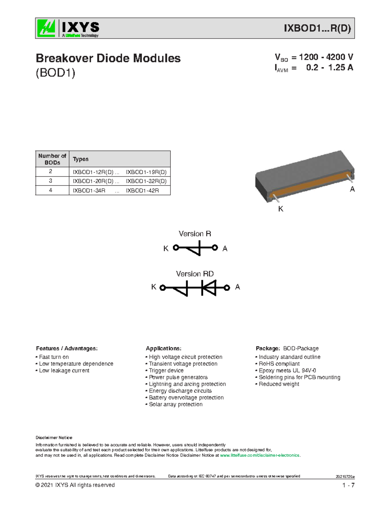 Breakover Diode Ixbod 1 -16R - 20210720a IXYS reserves the right to ...