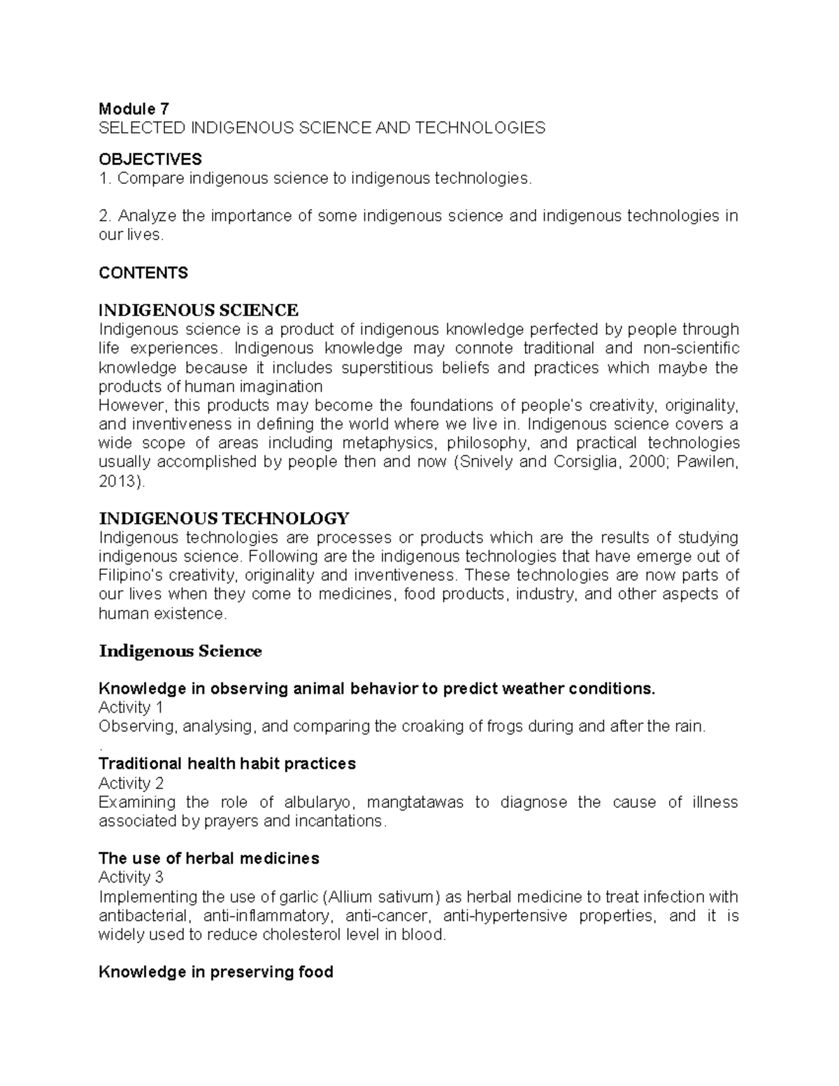 STS-Module-7 - Module 7 SELECTED INDIGENOUS SCIENCE AND TECHNOLOGIES ...