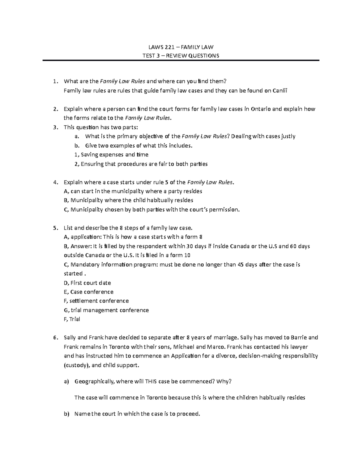Test 3 - Review Questions 1 for laws 221 - LAWS 221 – FAMILY LAW TEST 3 ...