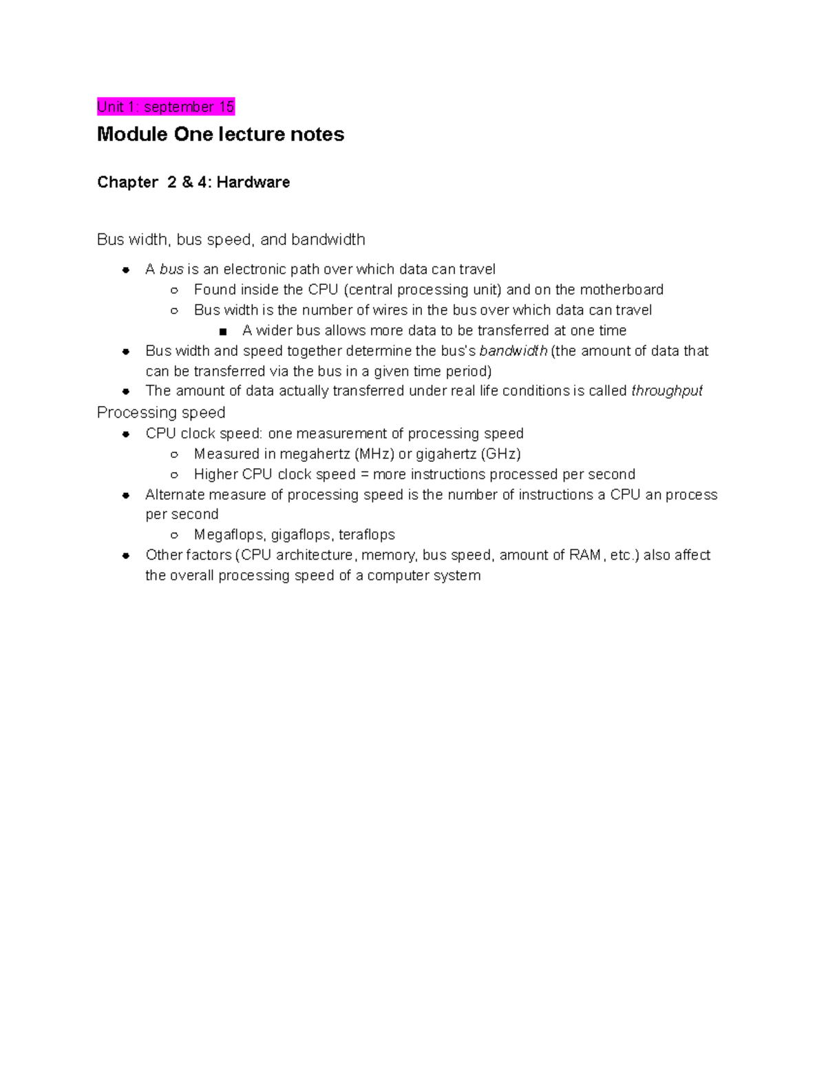 COIS 1010 - computer science first year course - Unit 1: september 15 ...