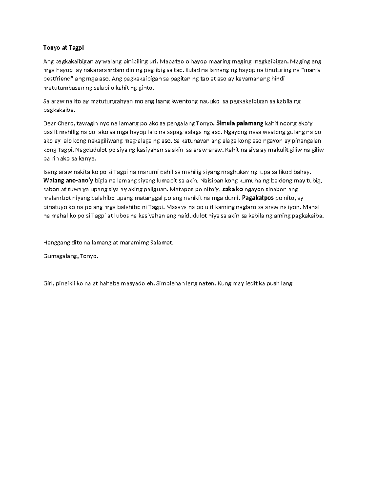 Tonyo at Tagpi - Tonyo at Tagpi Ang pagkakaibigan ay walang pinipiling ...