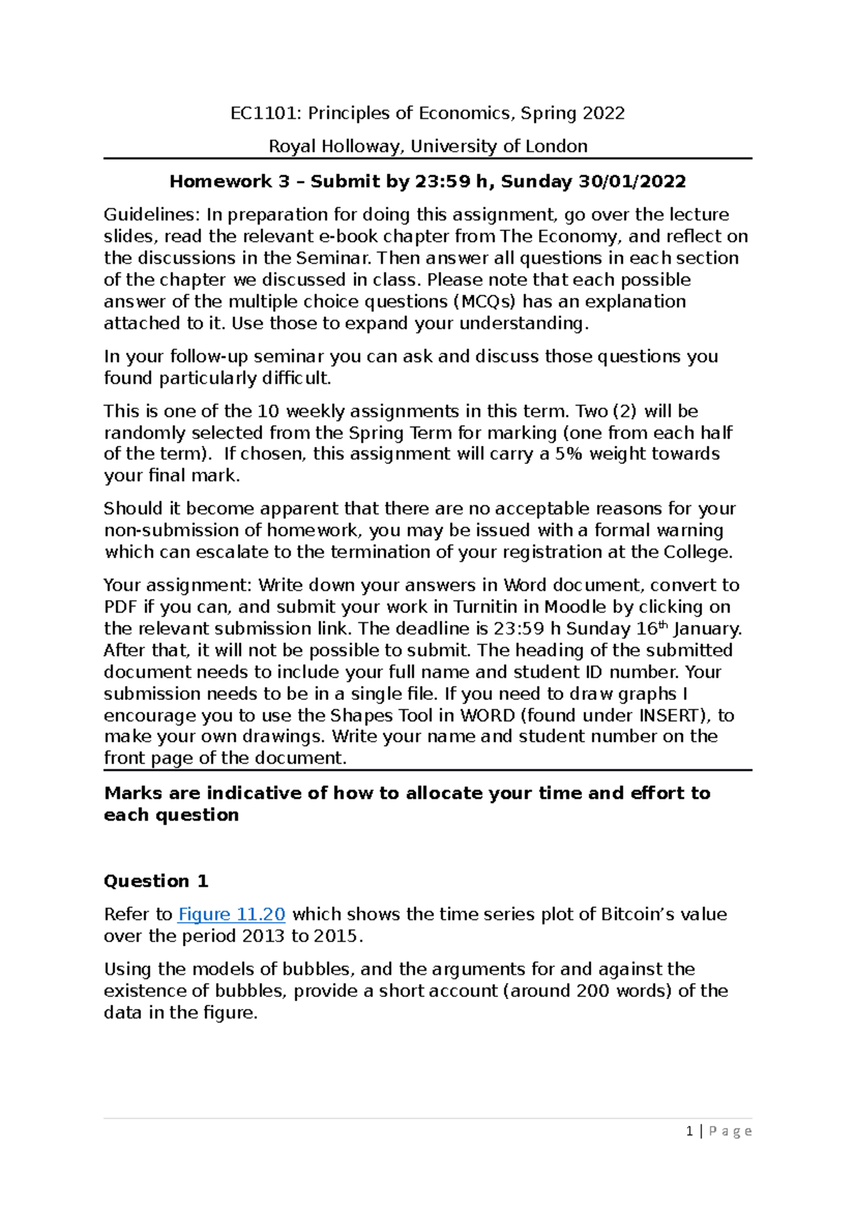 EC1101 Spring 2022 Homework 3 - EC1101: Principles of Economics, Spring ...