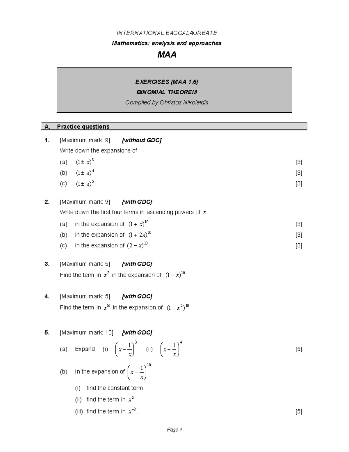 MAA 1.6 Binomial Theorem eco - INTERNATIONAL BACCALAUREATE Mathematics ...
